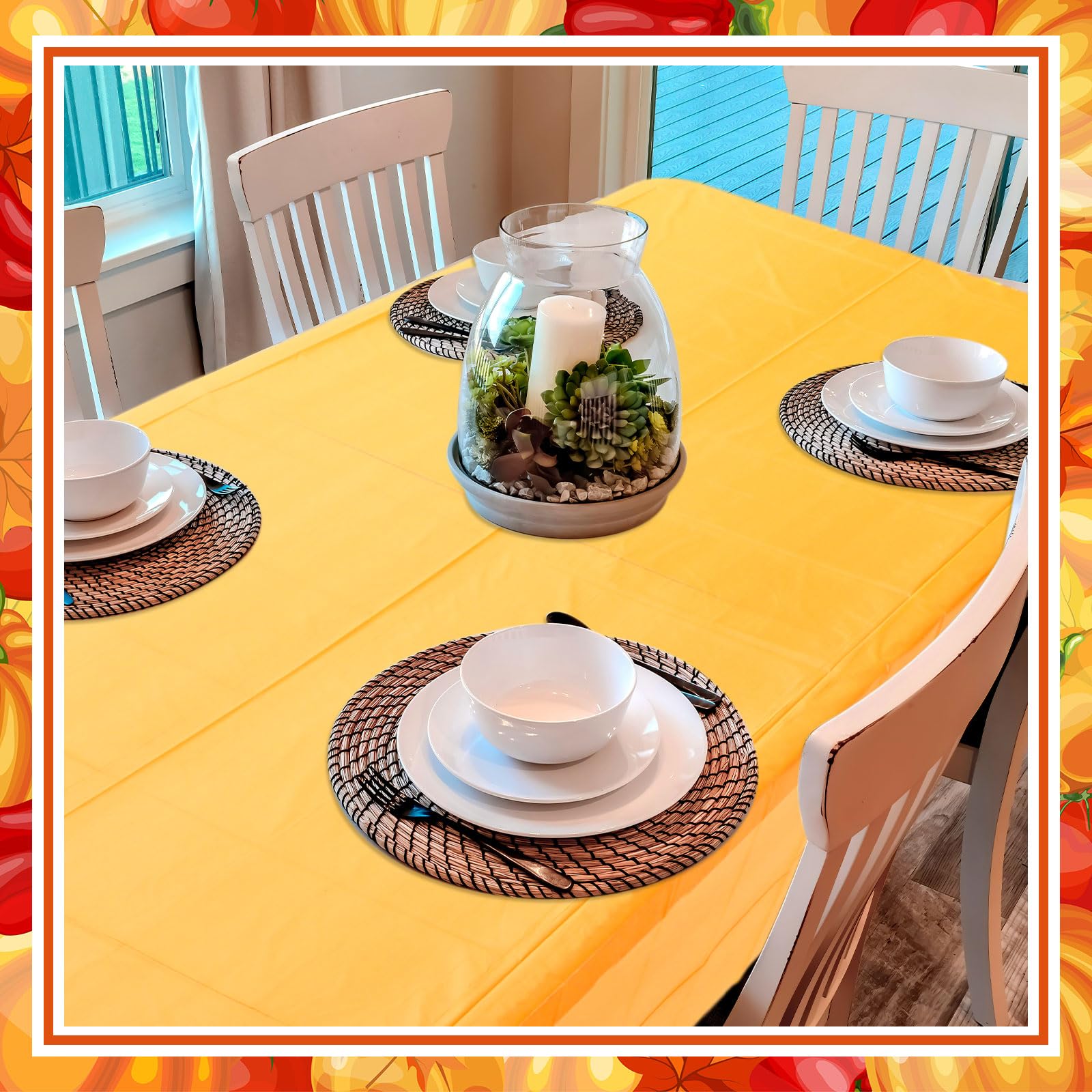 Jinei 20 Pcs Fall Plastic Tablecloth Thanksgiving Party Disposable Tablecloths Bulk Orange Yellow and Brown Tablecloth Autumn Harvest Party Holiday Dining Home Decor, 54" x 108"