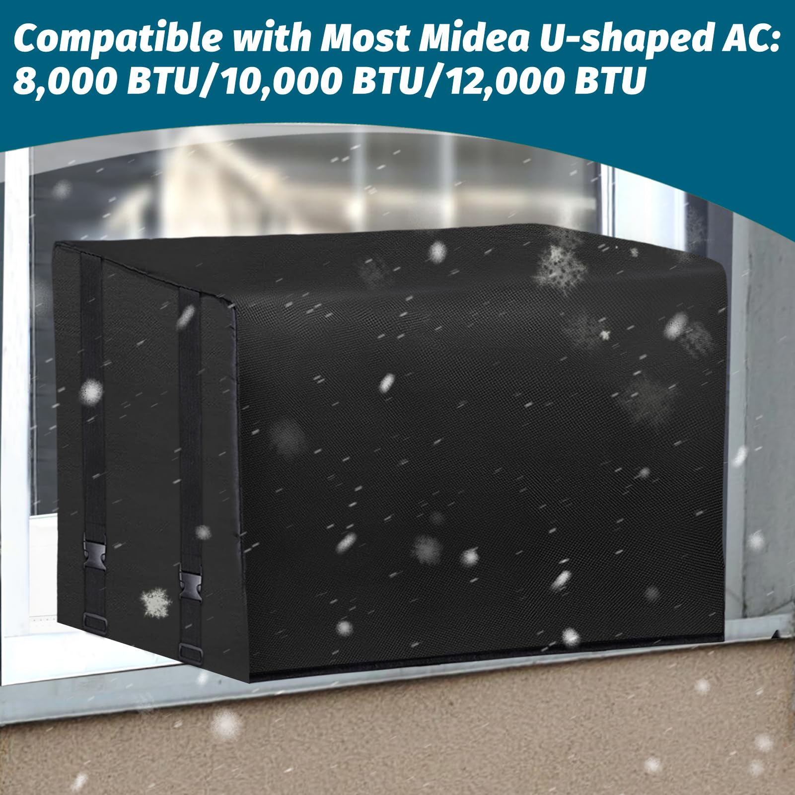 Windproof Window AC Cover Fits Midea U-Shaped 8000/10000/12000 BTU - Thicken Oxford Air Conditioner Cover for Winter Outside, 21.3''W x 13.4''H x 13.8''D
