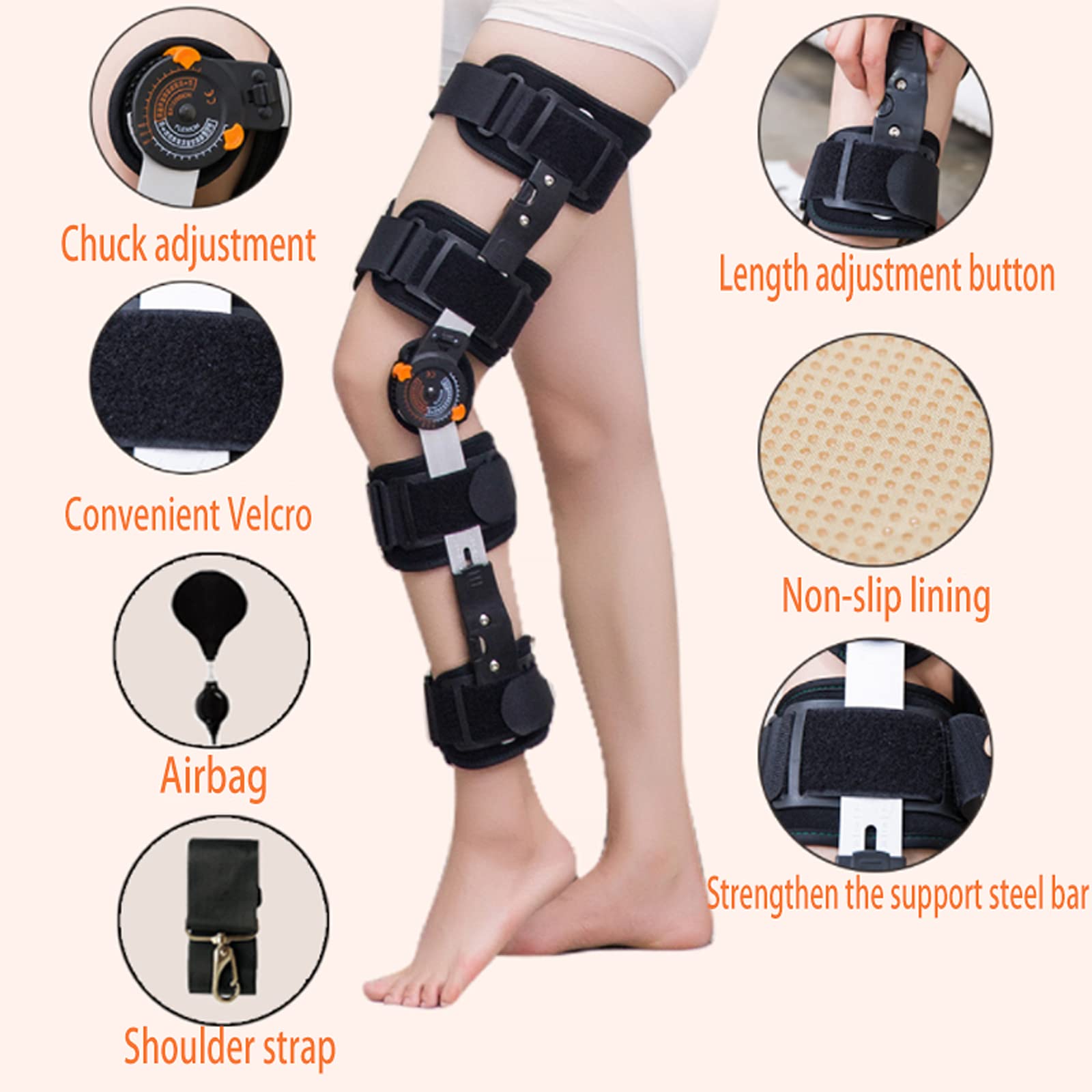 Knee Orthosis Immobilizer Adjustable Hinged Knee Brace Splint Stabilizer for Arthritis Meniscus Tear Ligament Injury for Leg Post-Op Fracture