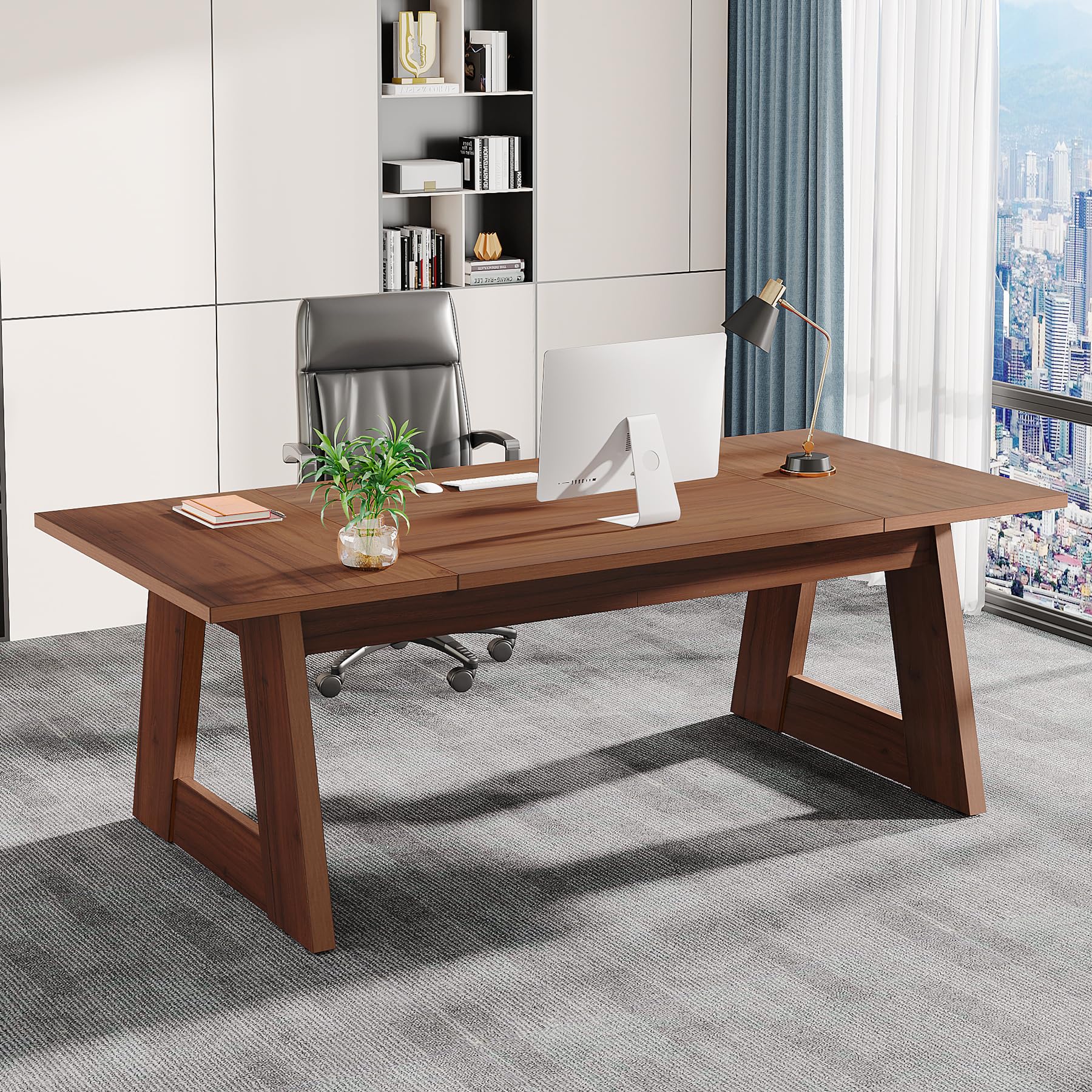 Tribesigns 63-Inch Executive Desk, Large Computer Office Desk, Modern Laptop Desk Study Writing Table Workstation for Home Office, Rustic Brown