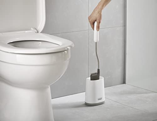Joseph Joseph Flex Lite Silicone Toilet Brush with Slimline Holder Set, Flexible Head, drip, Anti-Clog deep Clean, 1 EA, Grey/White