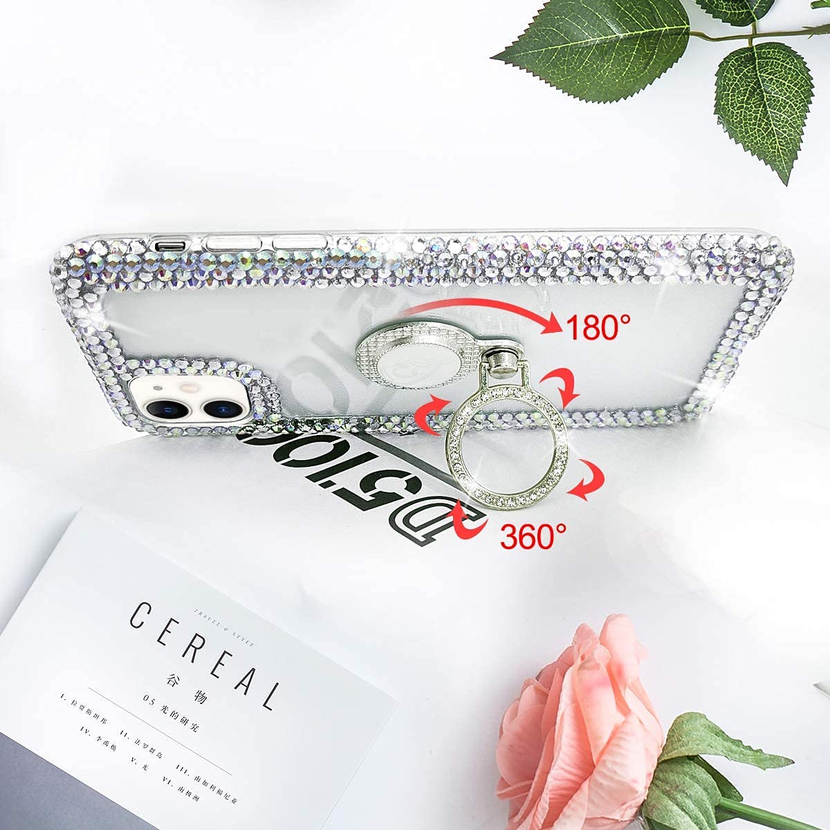 HFICY Sparkly Phone Case with Glass Screen Protector and Crystals Lanyard,Full Bling Diamonds Crystals Soft Protective Cover for Girls Women (Ring holder,for Samsung Galaxy A40)