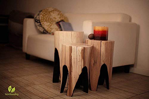 Reclaimed Wood Side Coffee Tables (Set Of Three), Log Furniture, Tree Stump Table, Home Decoration, Rustic Dorm Decor