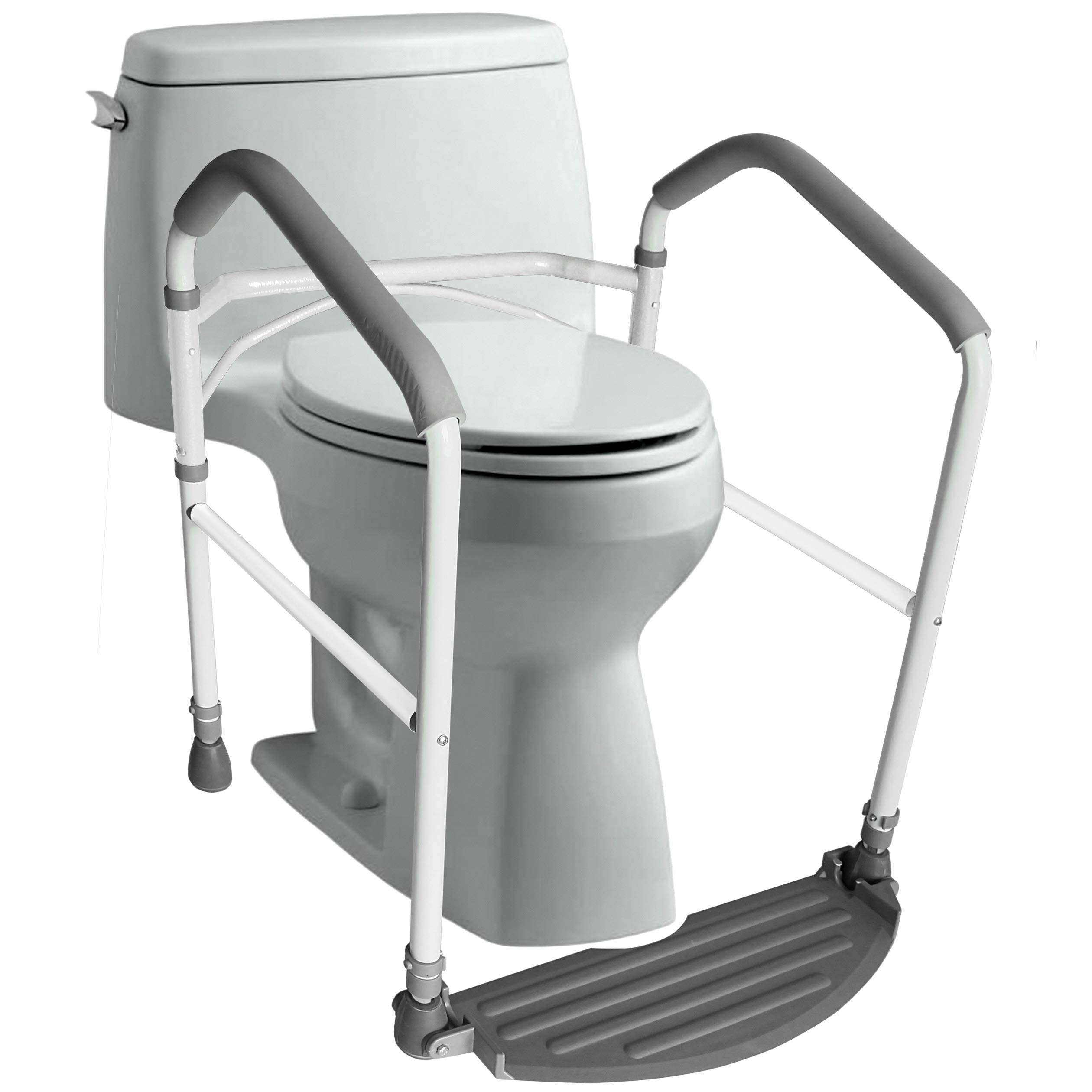 RMS Toilet Safety Frame & Rail - Folding & Portable Bathroom Toilet Safety Rails - Handrail Toilet Bars with Adjustable Height (White)