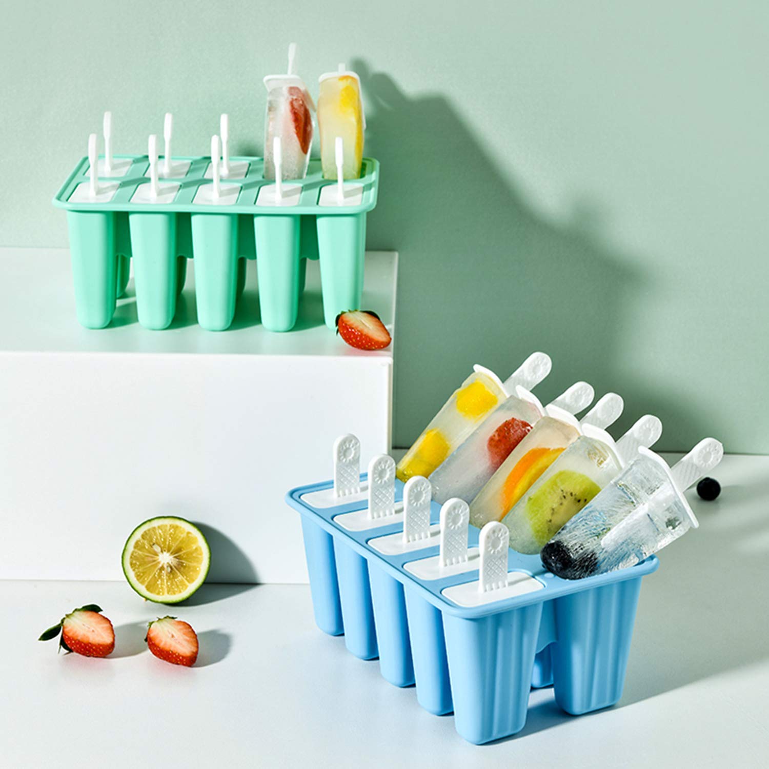 Popsicle molds,10 Pieces Popsicle Molds Silicone BPA Free Ice Pop Easy Release Popsicle Molds,15 sticks Ice Pop Easy Release,Ice Molds