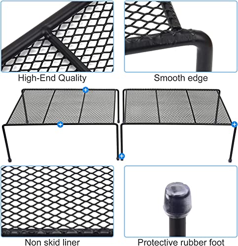 Set of 2 Mesh Kitchen Shelves Cabinet Storage Shelf Rack (13.1 x 10.2 Inch) ,Kitchen Bathroom Pantry Cupboard Desk Home Office, Fridge, Cabinet, Bathroom Cupboard, Non-Slip Plastic Feet (2, Black)