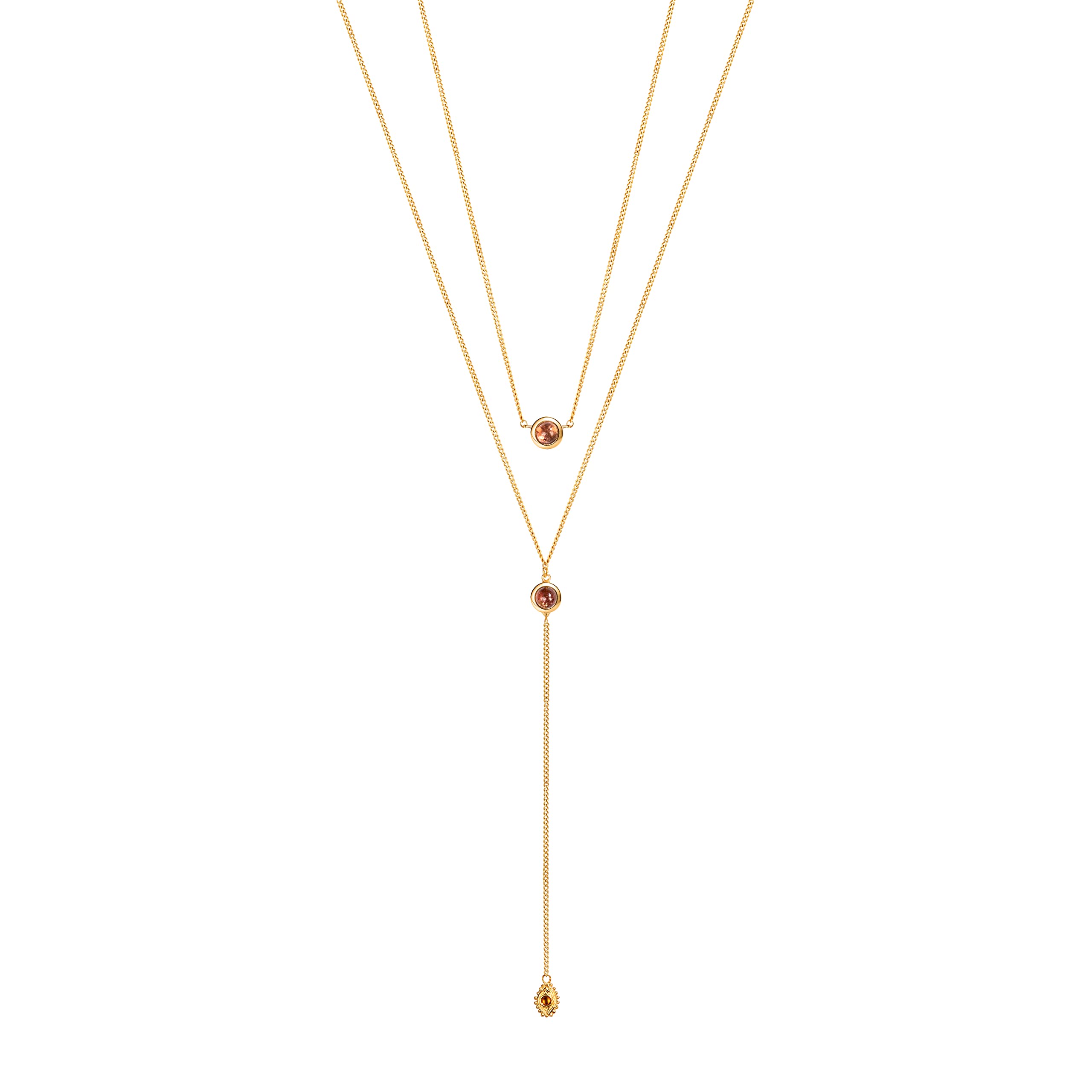 KARMA AND LUCK - Intuitive Strength - Women's Evil Eye Reflect Negativity Real Watermelon Tourmaline Stone 18K Gold Plated Double Layer Necklace Handmade in Bali