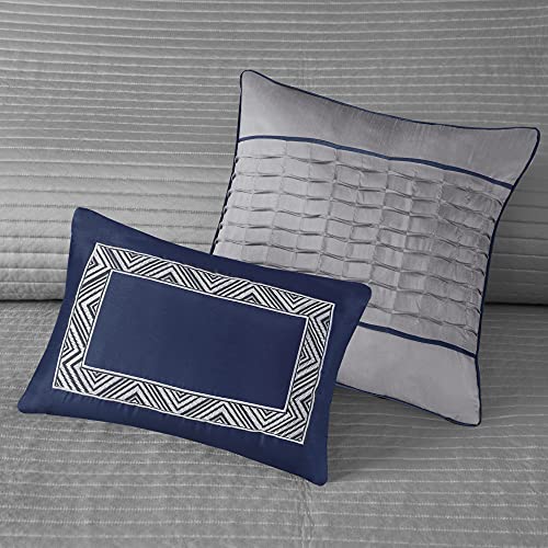 Madison Park King Quilt Set Lustrous Jacquard & Glitter Accent Coverlet Set for King Size Bed - All Season, Lightweight King Quilt Set, Shams, Decorative Pillow, King/Cal King Chevron Grey/Navy