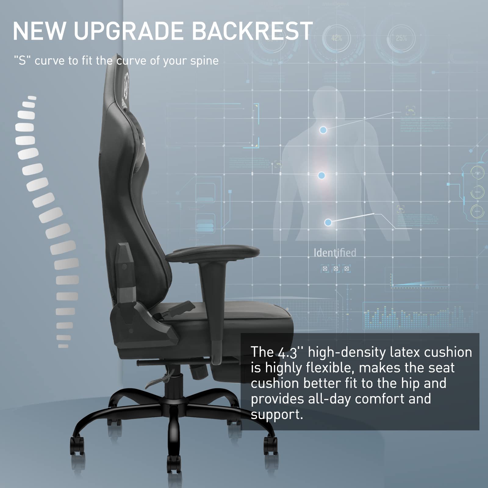 JOYFLY Computer Chair, High Back Gaming Chair for Adults Ergonomic Gamer Chair with Footrest, PC Office Chair with Lumbar Support Height Adjustable and 4D Armrests, 350lbs Capacity, Black