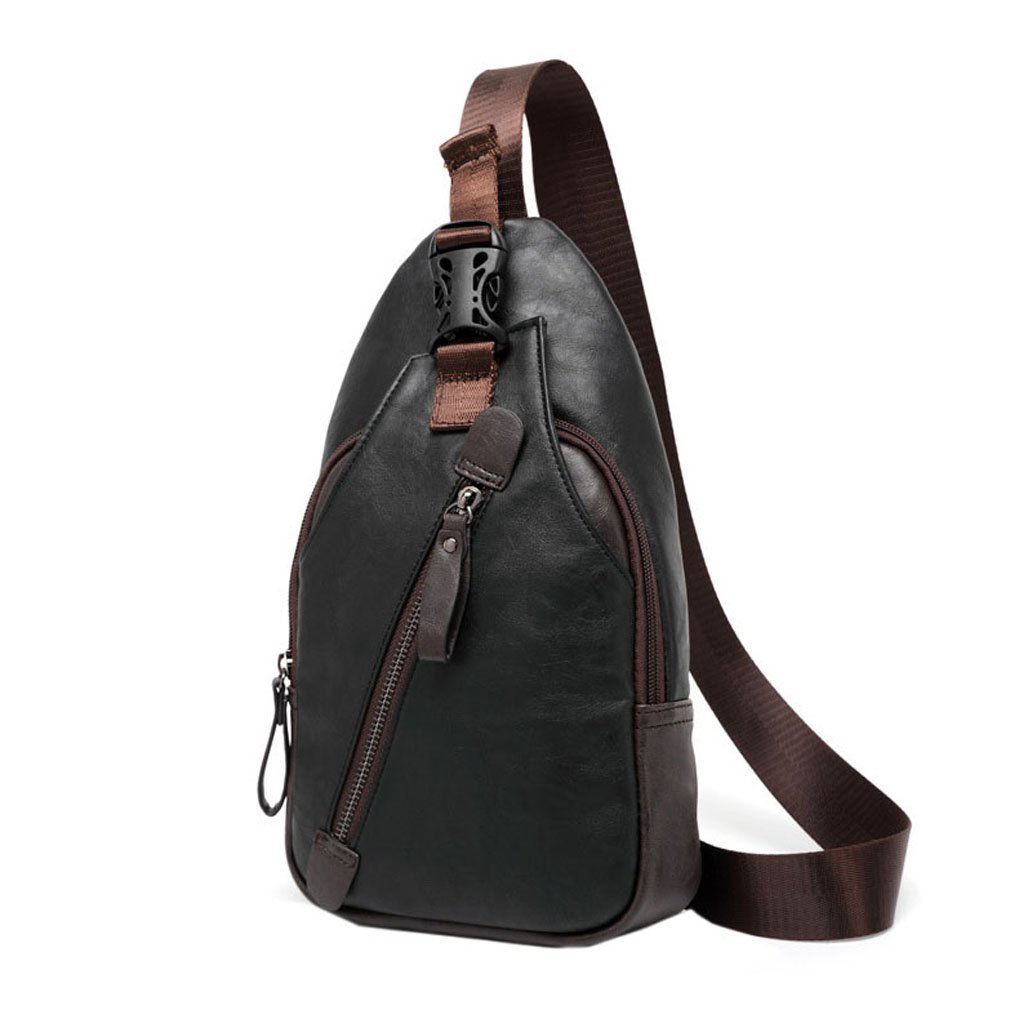 Hebetag Leather Sling Bag Crossbody Backpack for Men Women Outdoor Travel Camping Hiking Single Shoulder Chest Pack Casual Daypack