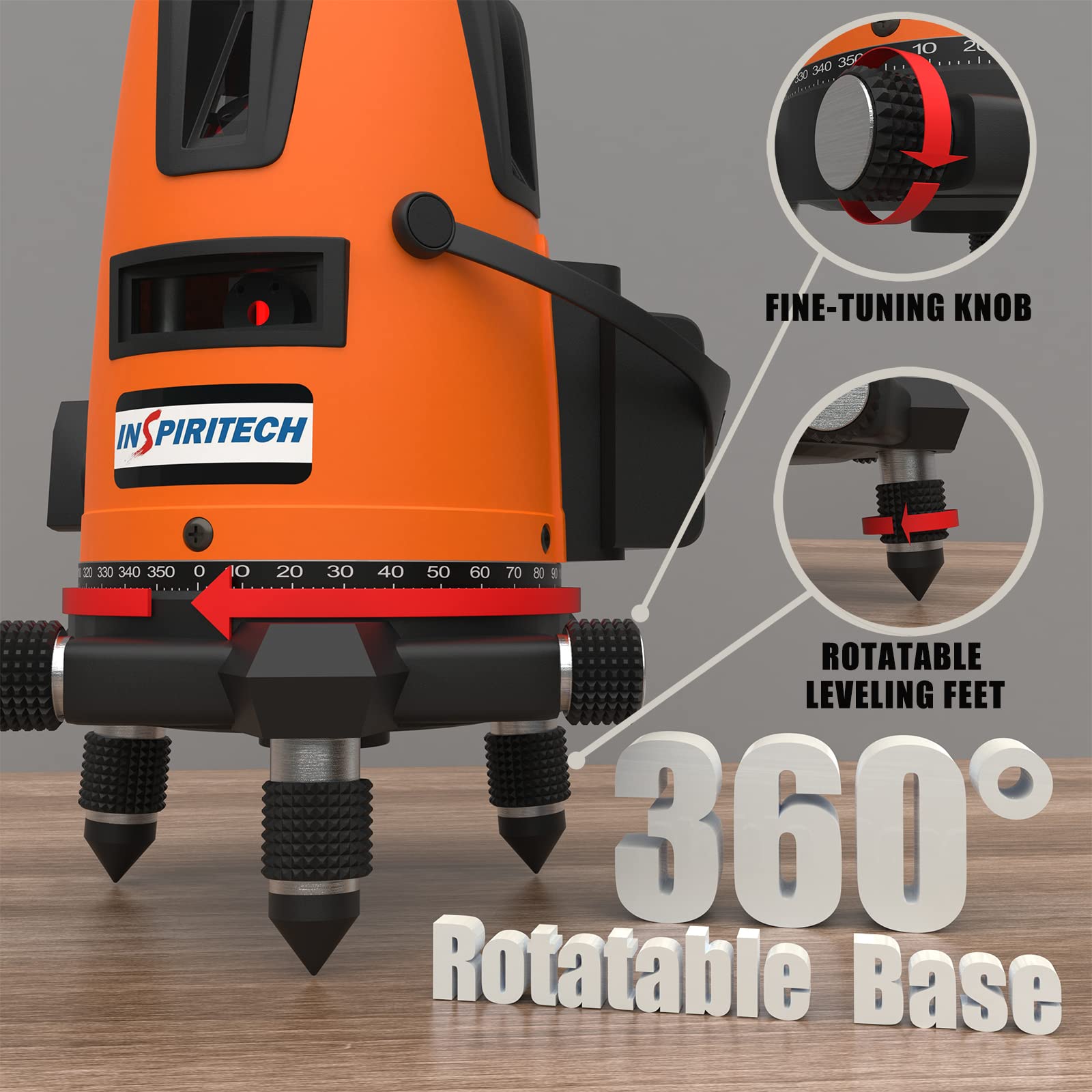 Inspiritech Laser Level Self Leveling-Red Beam Cross Line Laser Leveler Tool-1 Horizontal and 4 Vertical Leveling Laser Lines-Self Leveling Laser Level for Construction/Picture Hanging