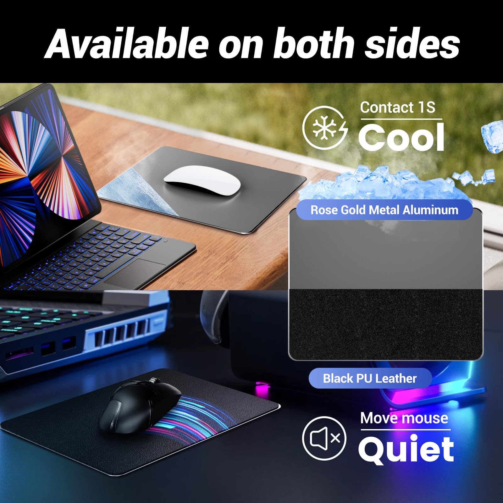 Metal Aluminum Mouse Pad, Office and Gaming Thin Hard Mouse Mat Double Sided Waterproof Fast and Accurate Control Mousepad for Laptop, Computer and PC,9.05"x7.08", Gray