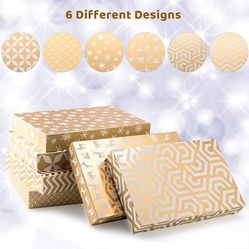 JOYIN 12 Pcs Christmas Boxes, Foil Golden Patterned Shirt Wrap Boxes 17" x 11" x 2.5" with Lid and Base, Clothes, Wrapping Robe Boxes, Shirt Gift Boxes for Xmas, Birthdays, Wedding, 6 Designs