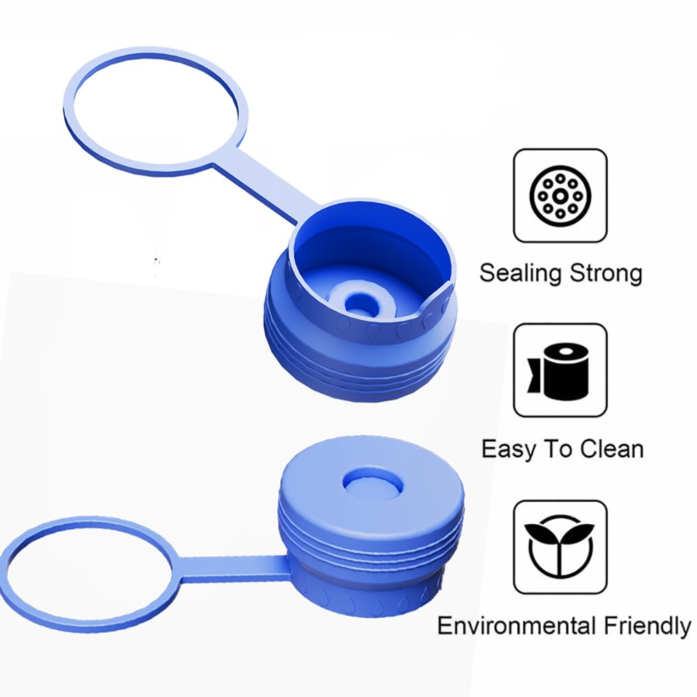 YIFVNGHUI Water Jug Cap 5 Gallon, Upgrade Silicone Reusable Water Gallon Cap with Hang Loop No Spill Top Lids Cover fit 55mm Bottle (2Packs)