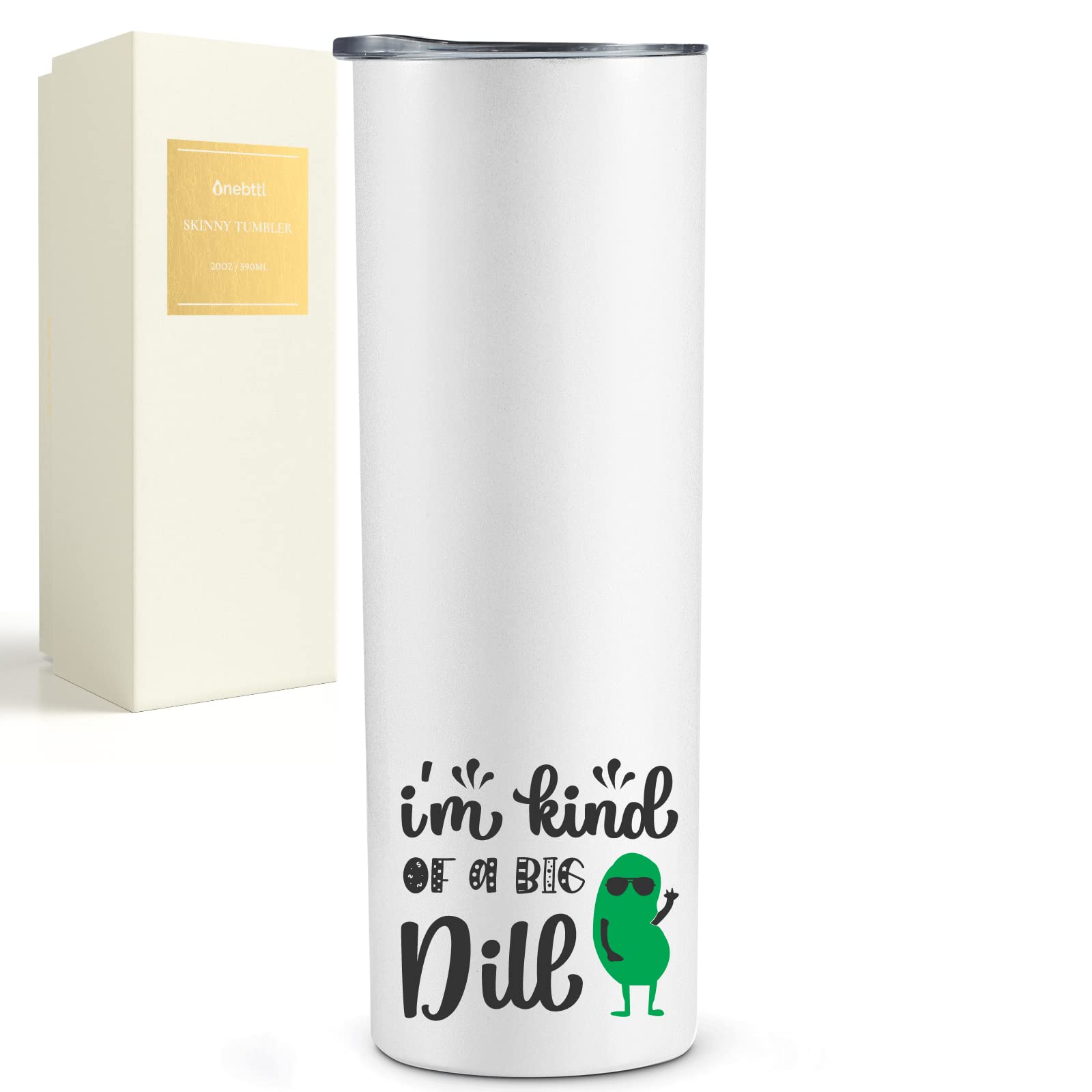 Onebttl Funny Pickle Gifts for Pickle Lovers, I AM KIND OF A BIG DILL, 20 oz Skinny Travel Tumbler with Lid and Straw, Best Gifts for Women/Men on Christmas/Birthday, Gift Box Included