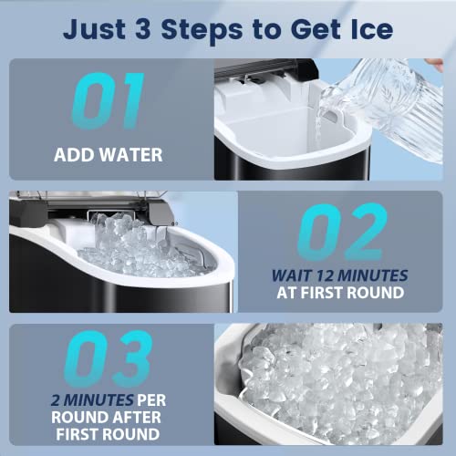 Nugget Ice Maker Countertop, FREE VILLAGE Pebble Ice Maker Machine, 33Lbs/Day, Self-Cleaning & Quiet, Portable Ice Machine with 1.2Qt Water Reservoir, Ice Scoop and Basket for Home Office Party RV