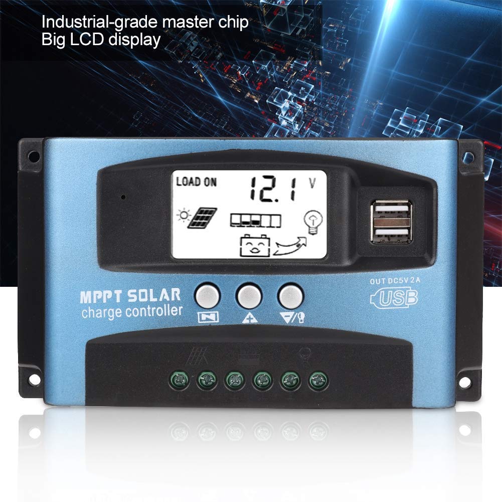SHYEKYO Solar Charge Controller, 12V/24V MPPT Solar Charge Controller with LCD Real Time Display Solar Panel Intelligent Regulator for Storage Batteries and Loads Work(50A)