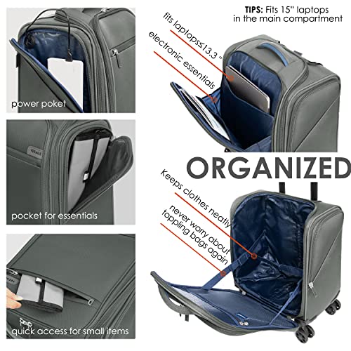 VERAGE Carry On Underseat Luggage with Wheels & USB Port, Wheeled Spinner Bag Carry-on Luggages for Airlines, Lightweight Suitcase Men Women, Pilots and Crew (14-Inch Plus)