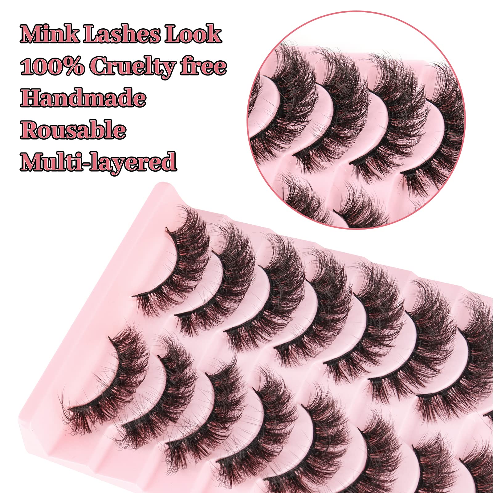 MilyBest Lashes False Eyelashes Faux Mink Cat Eye Lashes Fluffy PestaƱas Postizas Wispy D Curl Volume Lashes Look Like Extension Pack Fake Eyelashes 10 Pairs
