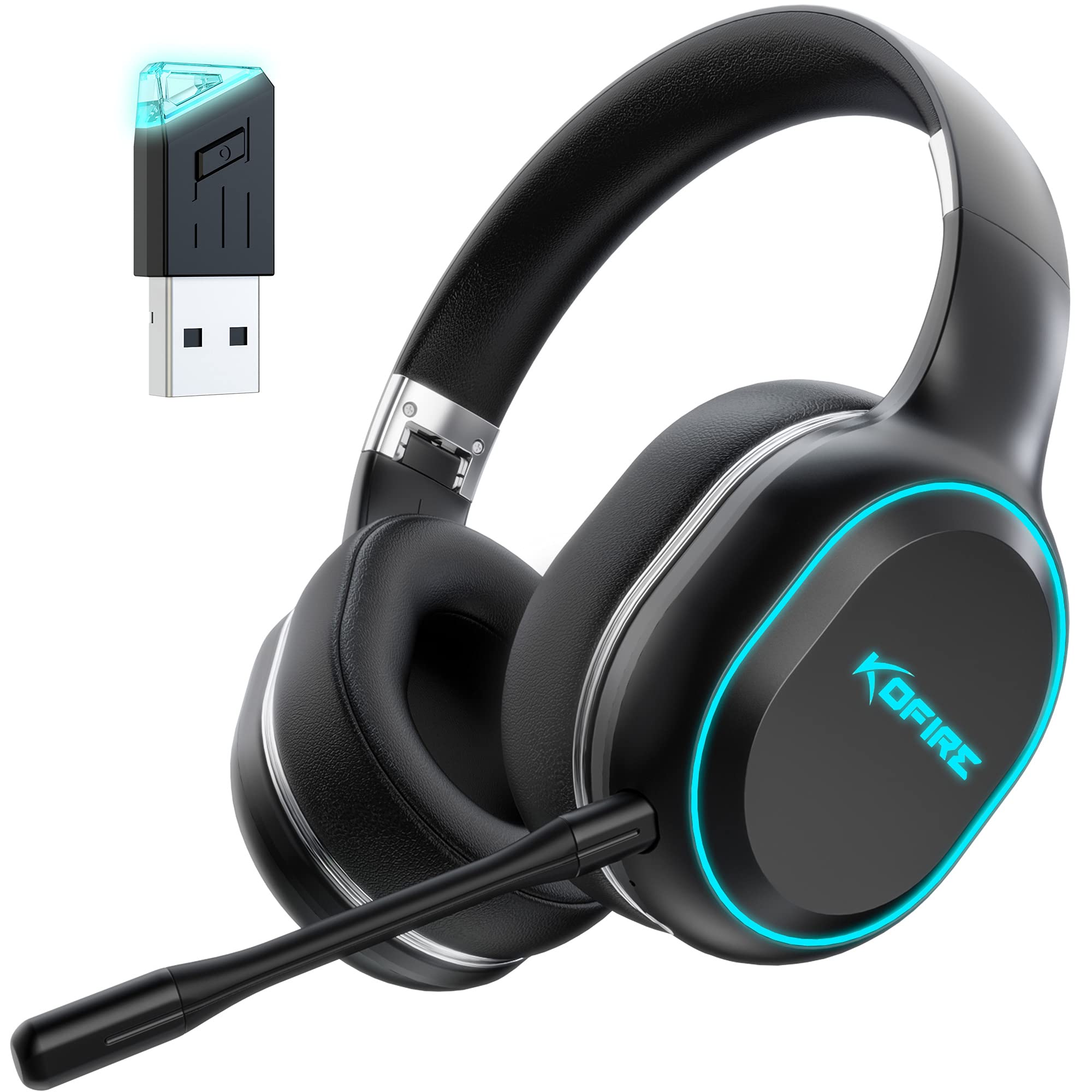 KOFIRE UG-05 2.4GHz Wireless Gaming Headsets for PS4 PS5 PC, Ultra-Low Latency Surrounding Vibration, 30H Playtime Over Ear Bluetooth Headphone with Detachable Mic V5.0 Adapter RGB Light