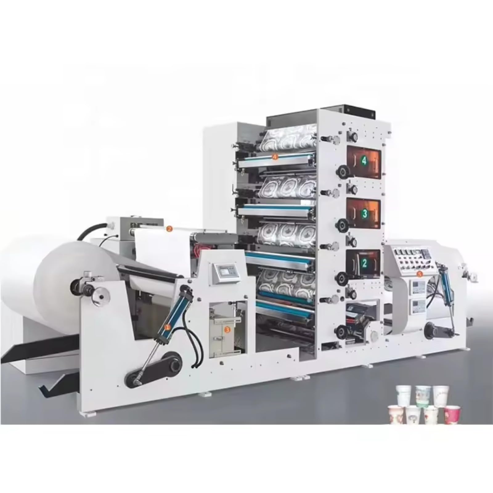 Wide-Format 4-Color Automatic Printer,Printing Machine Multi Color, Paper Cup Printing Equipment, Paper Cup Fan and Logo Printing Machinery, for Paper Cups and Paper Bags,Large, White (1)