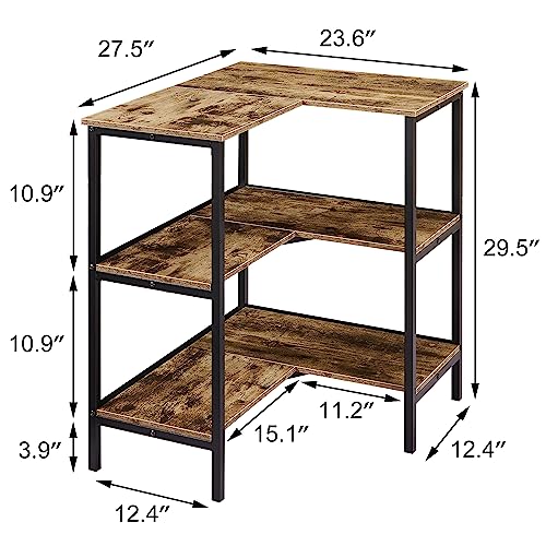 VECELO Corner Cabinet Table with 3 Tier Open Shelf, Multipurpose Display Organizer Storage Stand, for Small Space Living Room Home Office Kitchen,Grey