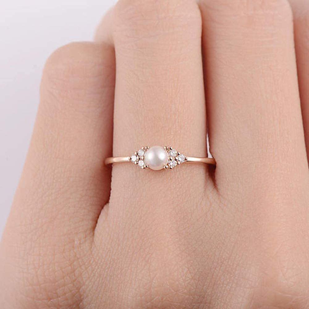 Koguxuix Elegant Pearl Ring 18k Rose Gold CZ Crystal Pearl Ring Fashion Engagement Wedding Jewelry (9)