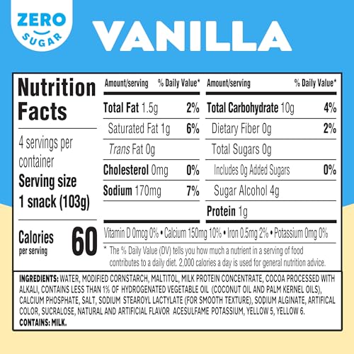 Jell-O Vanilla Sugar Free Refrigerated Pudding Cups Snack (4 ct Cups)