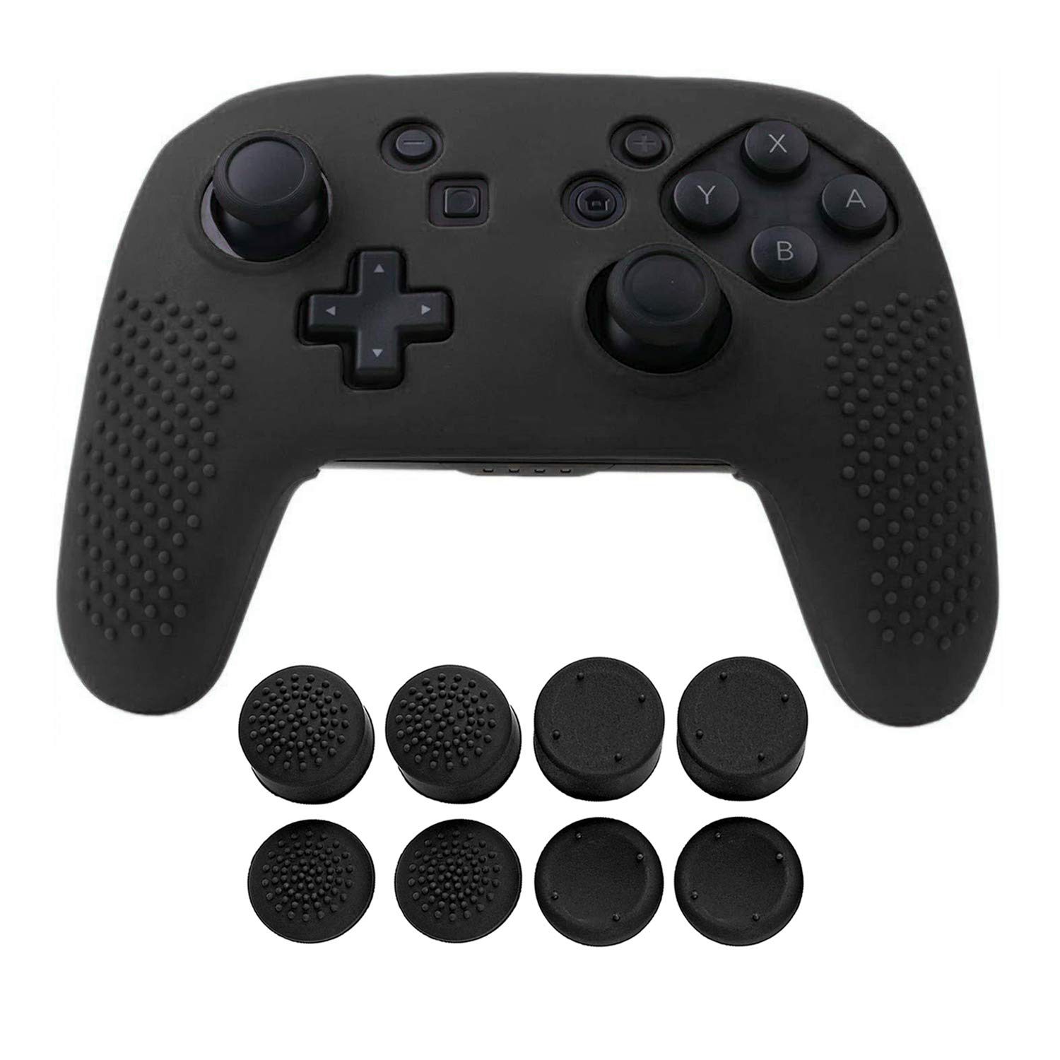 Jadebones Silicone Skin Protective Case with 8pcs Stick Grips for Switch Pro Controller (Black)