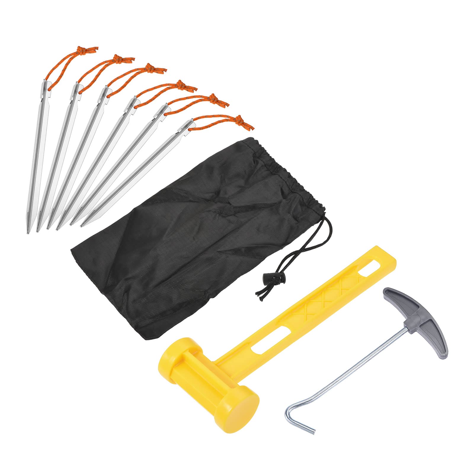 MECCANIXITY Camping Lightweight Tent Stakes Kit, 10Pcs Y-Beam Aluminum Ground Pegs, Plastic Hammer, Nail Puller and Storage Bag, Silver Tone 1 Set