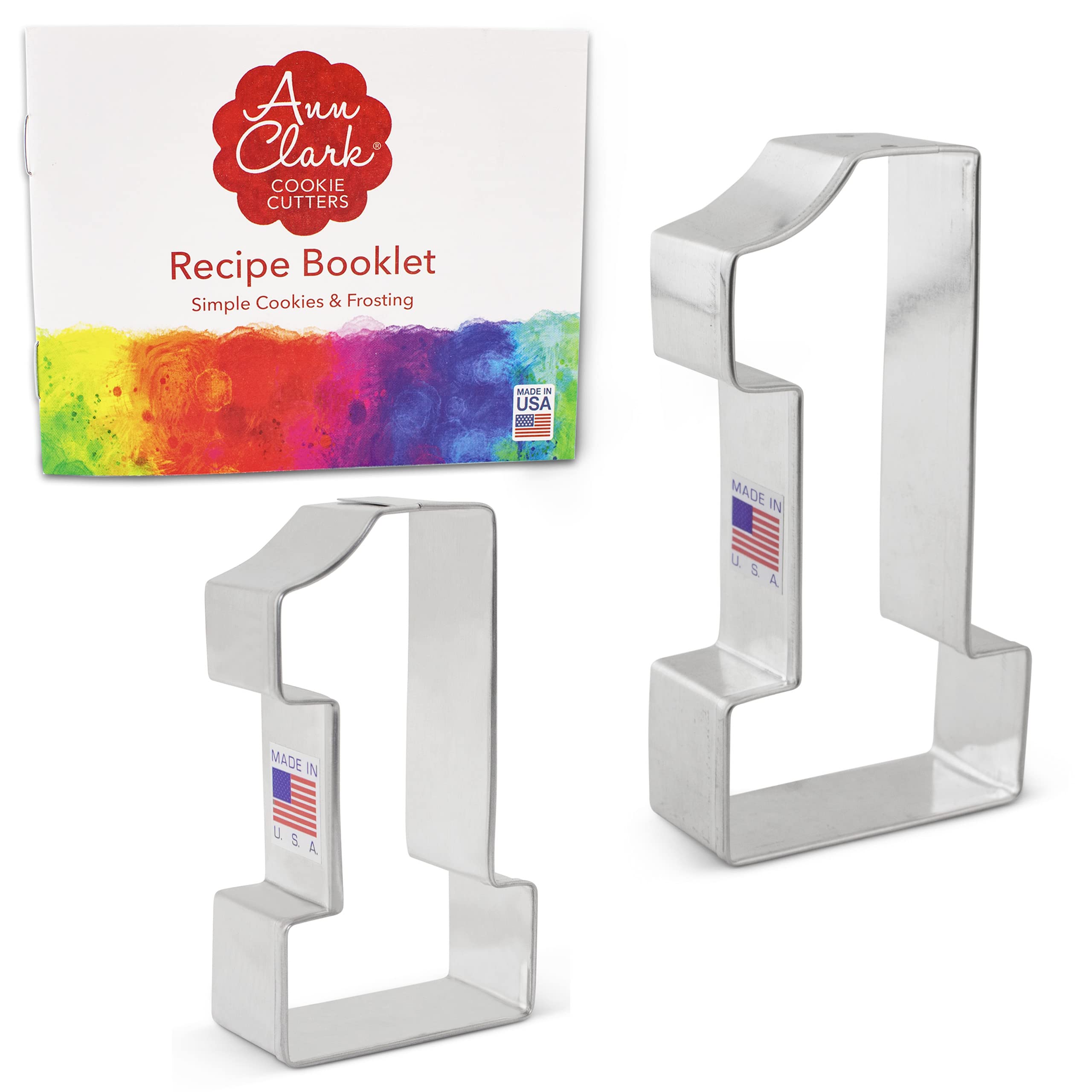 Number 1 Cookie Cutter 2-Pc. Set Made in USA by Ann Clark, 3.25", 4.5"