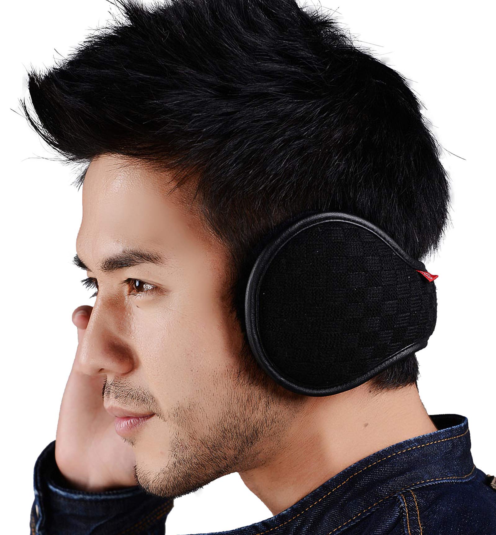 Kedofe Ear Warmers For Men Women Foldable Fleece Unisex Winter Warm Earmuffs Outdoor Skiing,Biking (Black knit)