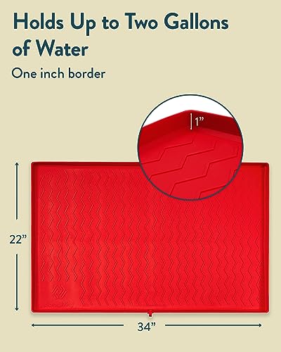 Under Sink Drip Tray - Silicone Liner Mat for Under Kitchen or Bathroom Sink - Waterproof Organizer Protects Floors from Leaks - 34" x 22" Red
