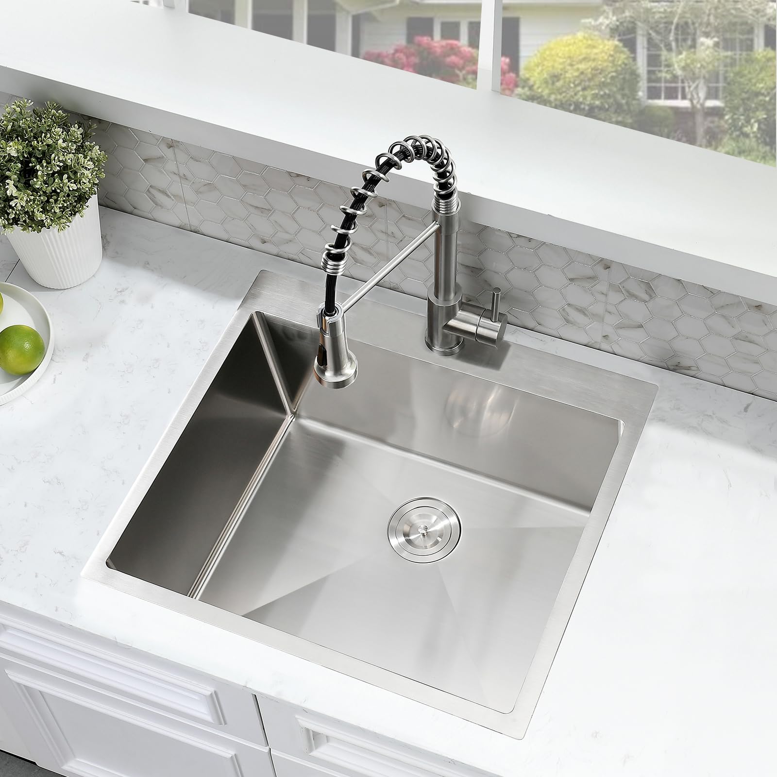WMXQX 25 Inch Drop In Utility Sink with Faucet, 25"x22"x12" Drop In Laundry Sink Laundry Utility Sink 16 Gauge Stainless Steel Utility Sink 12" Deep Single Bowl Laundry Room Sink