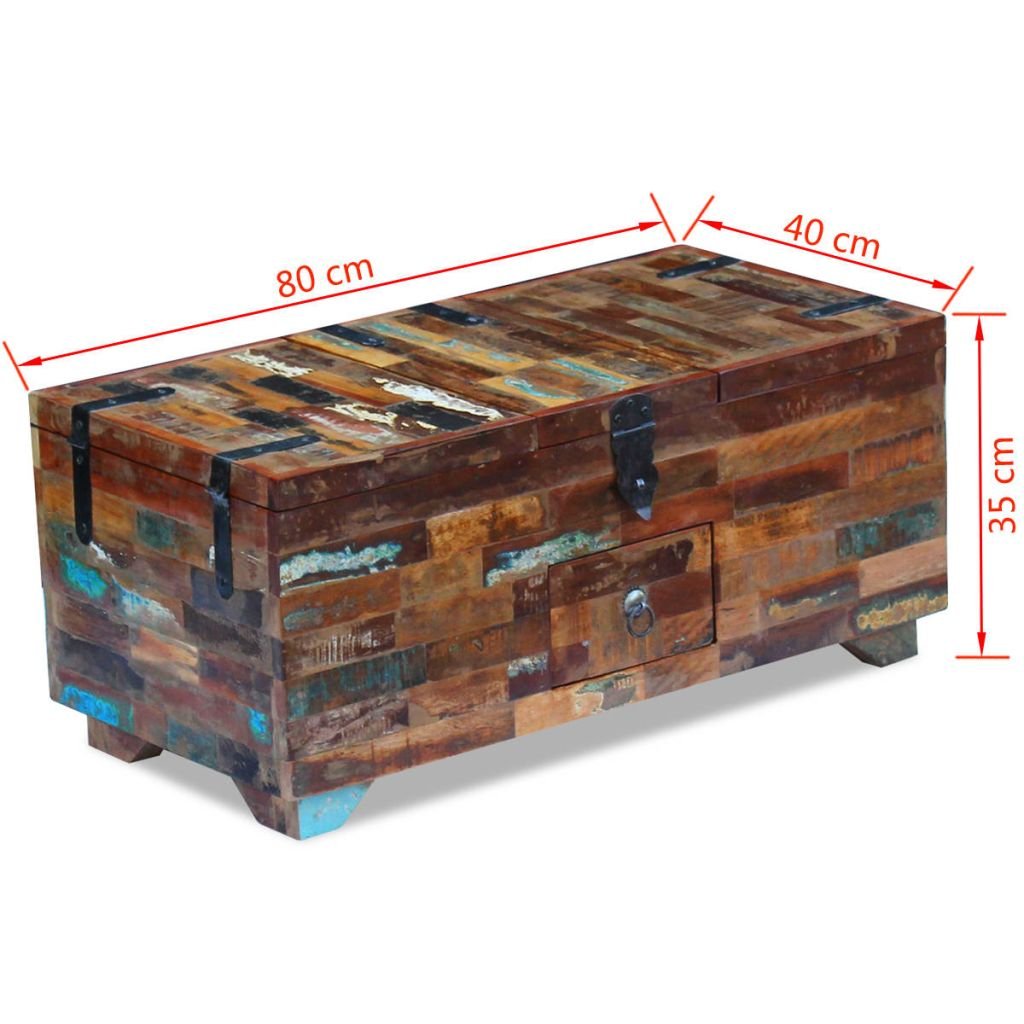 INLIFE Coffee Table Box Chest Solid Reclaimed Wood Chest Box Coffee Side Couch Table Trunk 31.5"x15.7"x13.8"(LxWxH)
