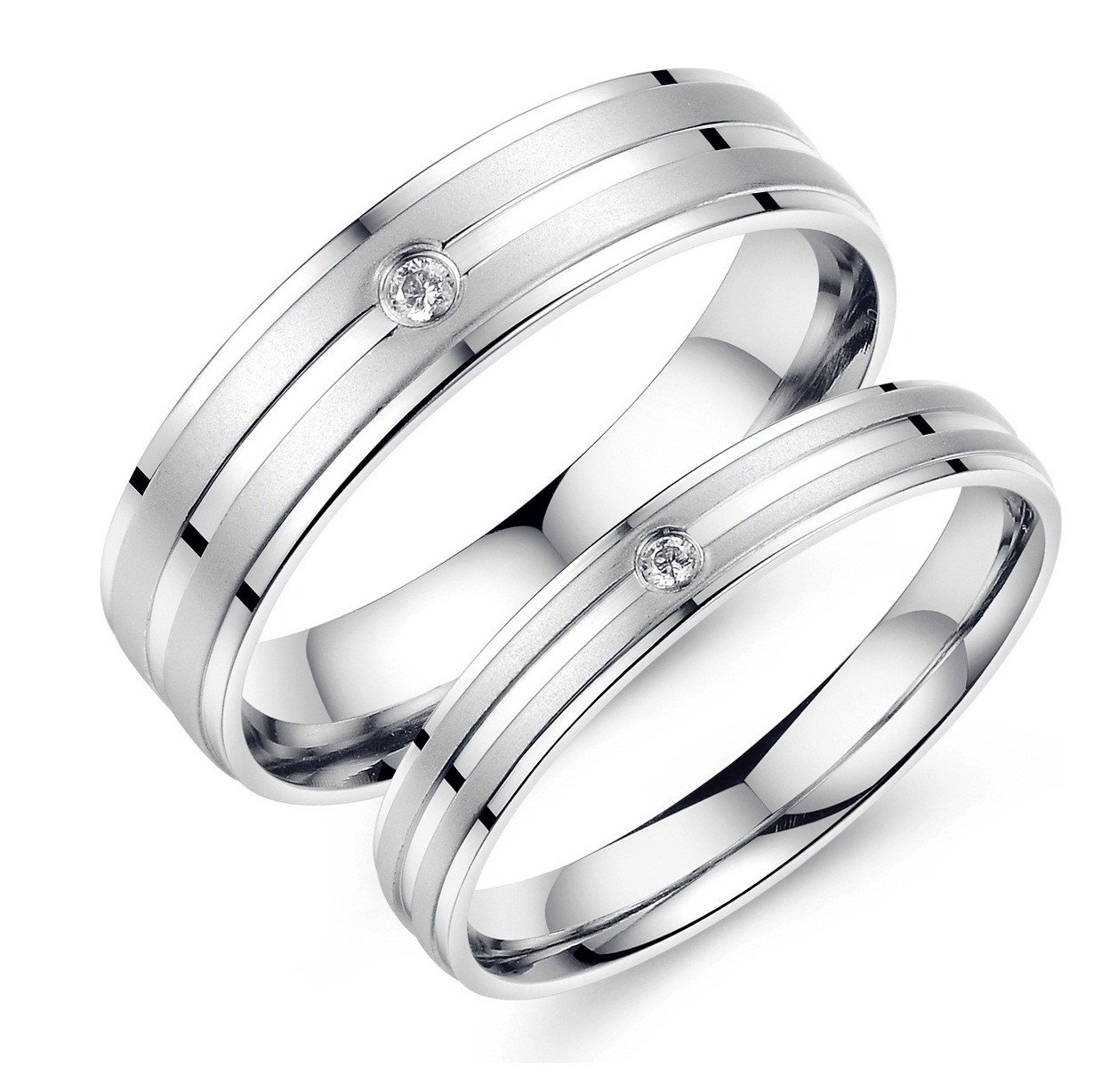 His or Hers Matching Set Titanium Stainless Steel Couple Wedding Band Set in a Gift Box