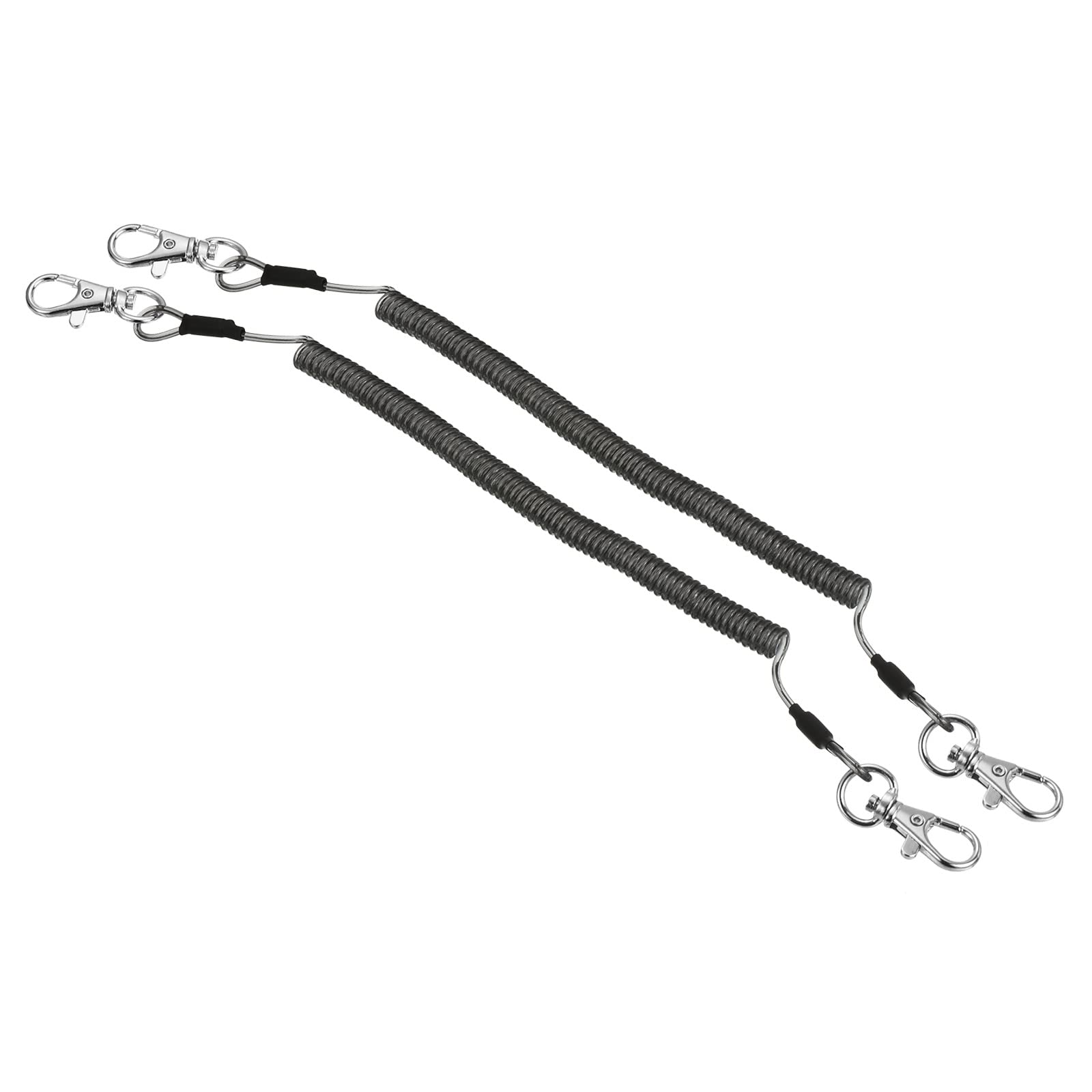PATIKIL 4.9ft Fishing Coiled Lanyard, 2 Pack Heavy Spring Safety Rope Cord Tool Lanyard Retractable with Metal Clasp for Rods Tackle Paddles, Clear Black