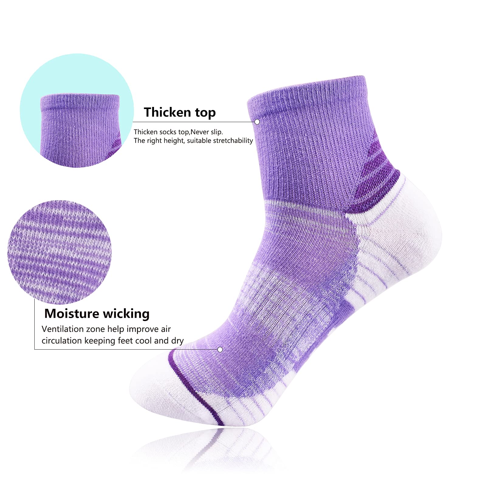 J.WMEET Women's Athletic Ankle Socks Quarter Cushioned Running Socks Hiking Performance Sport Cotton Socks 6 Pack (Multicolor)