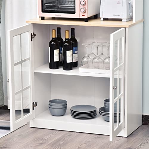 YDXNY Kitchen Buffet, Pantry with 3 Cabinets, 2 Shelves and Large Countertop, Tall White Cabinet