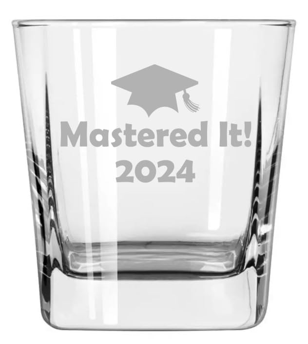 MIP 12 oz Square Base Rocks Whiskey Double Old Fashioned Glass Mastered It 2024 Graduation Masters Degree