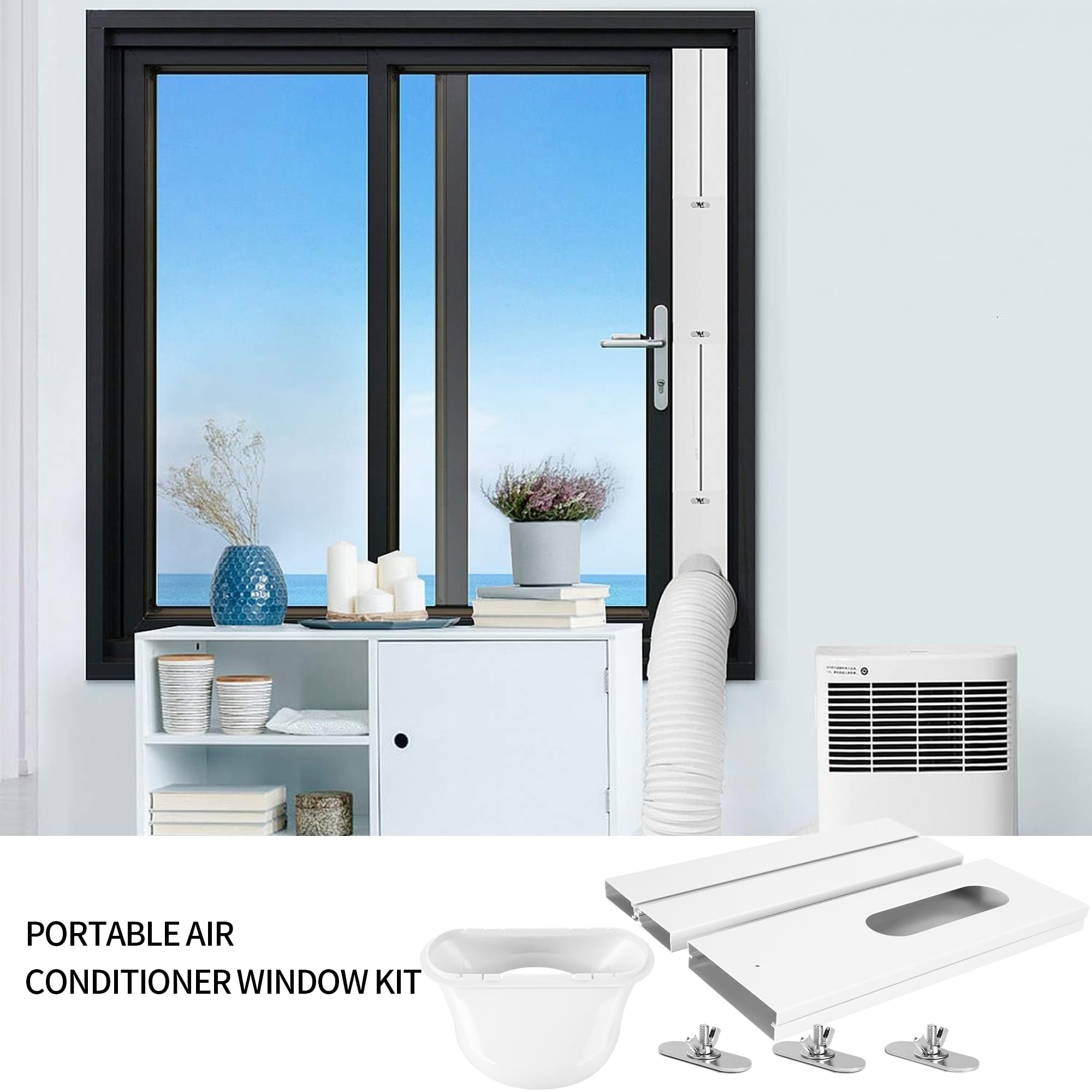 Portable AC Window Vent Kit - Complete Air Conditioner Window Kit for Sliding Window AC Window Seal for Anti-Clockwise Thread 5.9β AC Exhaust Hose