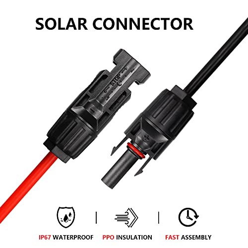 SinLoon 10AWG Solar Extension Cable,1 Pair 10 Gauge PV Solar Panel Bare Cord IP67 Waterproof Male to Female Solar Power Cable with 2 O Ring Terminal,for Solar Panel Wire (10AWG 3.3 FT)