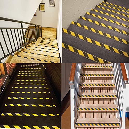 RELIANCER Anti Slip Safety Grip Tape 2inx60ft Non Skid Tread Safety Tape with High Traction Grit Yellow & Black Marking Self-Adhesive Tape Hazard Caution Warning Tape for Stairs Steps Deck