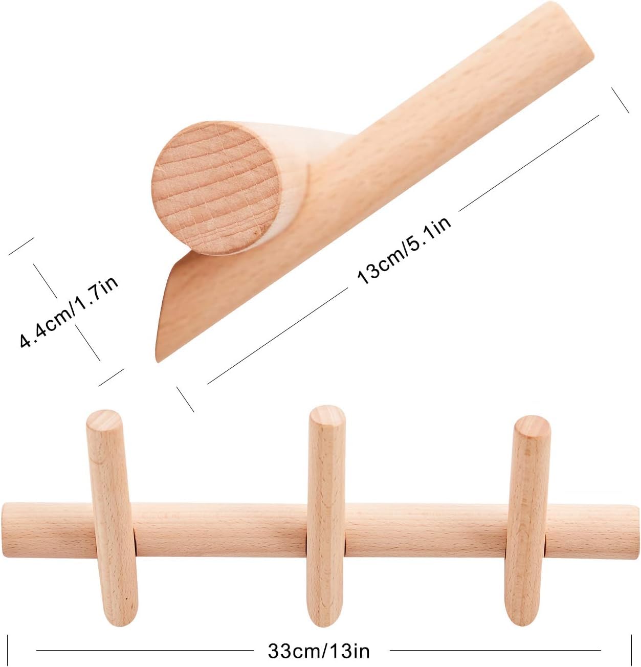 YOYAI Wood Coat Hooks Wall Mounted Hat Rack Tower Hanger Wall Hooks Decorative Hanger with Pegs Entryway Bedroom Bathroom(Beech Wood,3 Hooks)