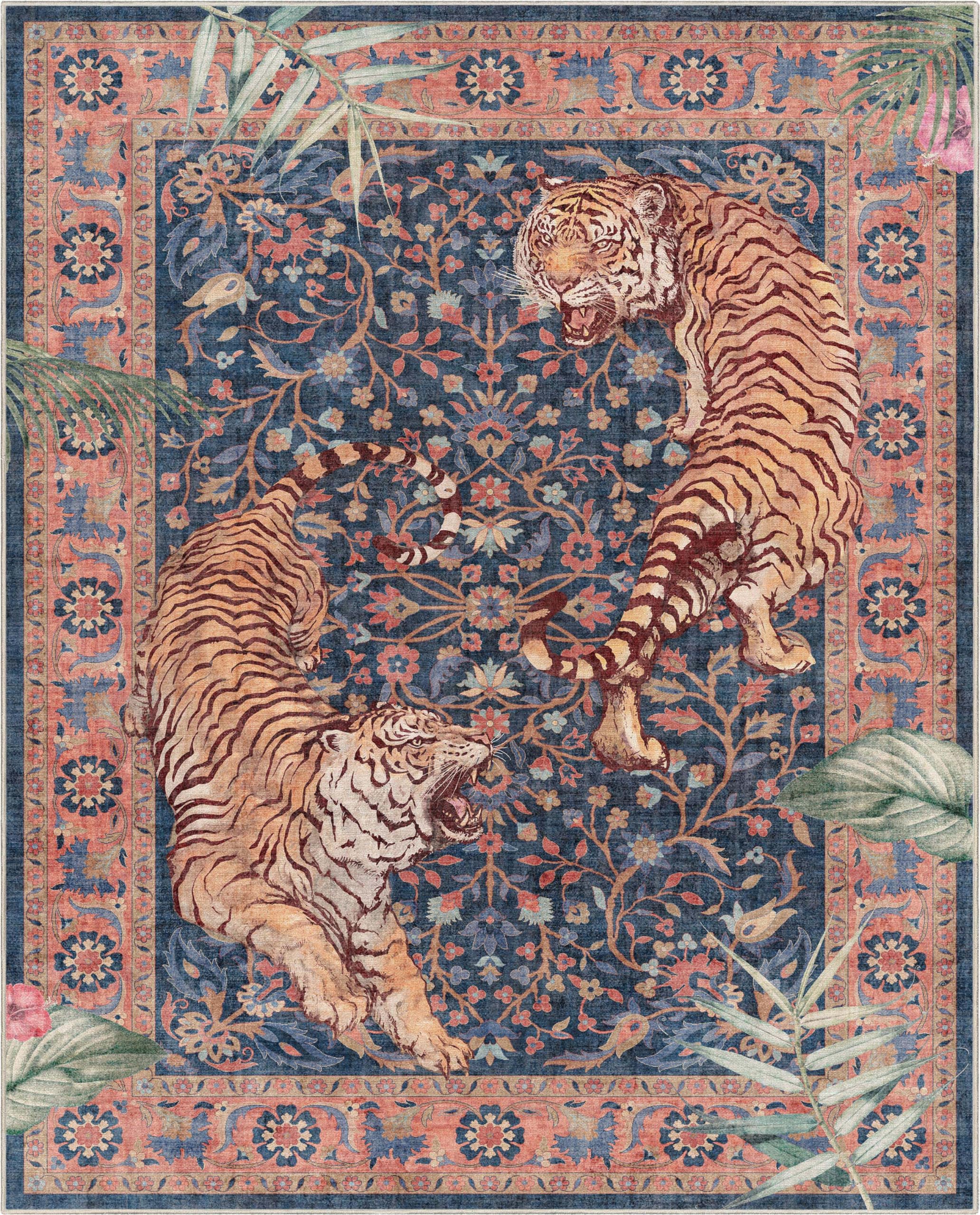 Well Woven Apollo Botanical Tiger Navy Washable Rug – Dining Room & Bedroom, 5'3" x 7'3", Durable