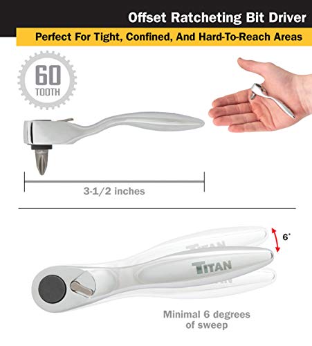 Titan 11203 2-Piece Offset Micro Ratcheting Bit Driver and Ratchet Set
