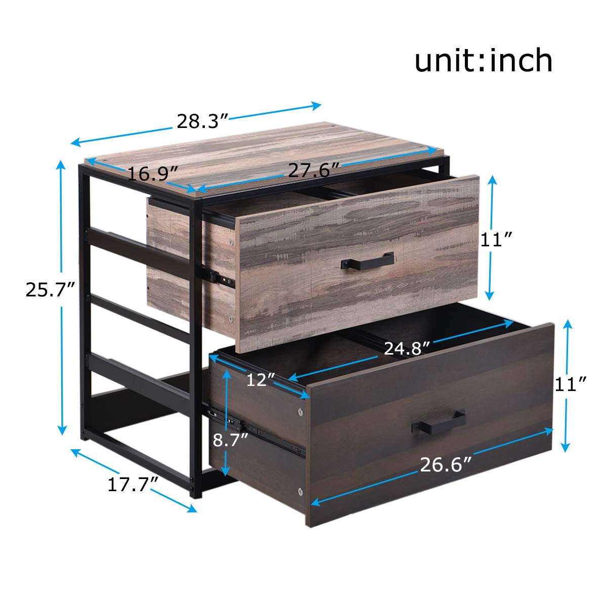 Lateral File Cabinet 2-Drawer Wood Filing Storage&Printer Stand for Home Office, Sturable Solo LC (Walnut)