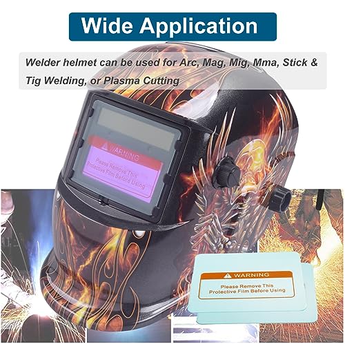 Solar Power Auto Darkening Welding Helmet with Wide Shade Range 4/5-9/9-13 with Grinding Feature & 2 Extra Lens Covers for ARC MAG MIG MMA Stick TIG Plasma Cutting (Model-44)