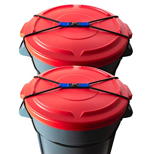 ZONDER Trash Can Locks | Bungee Cord Outdoor Trash Can Locks for Raccoons Animals | Neat Yard | Bear Garbage Bin Locks - Ease of Use - Durable - Double Pack