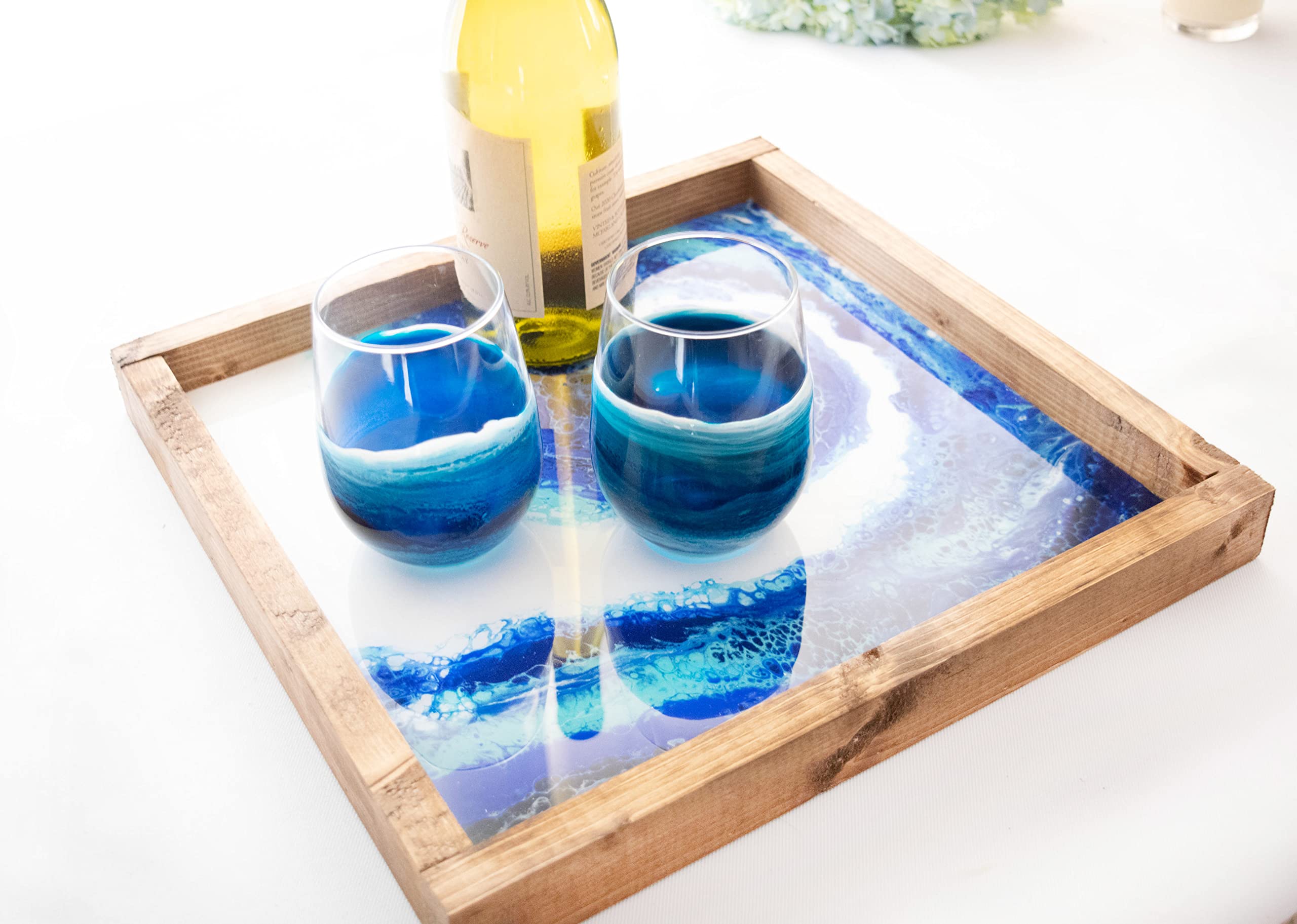 Schafer Art Studio - Handmade Beach Themed Wine Glass, Stemless White Wine 17 ounce, Painted Resin Large Wine Glass